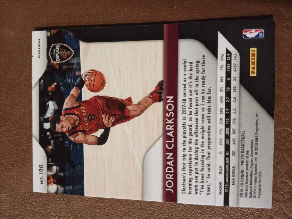 2018 JORDAN CLARKSON PANINI PRIZM GREEN NBA CARD #190 CAVALIERS LAKERS ...