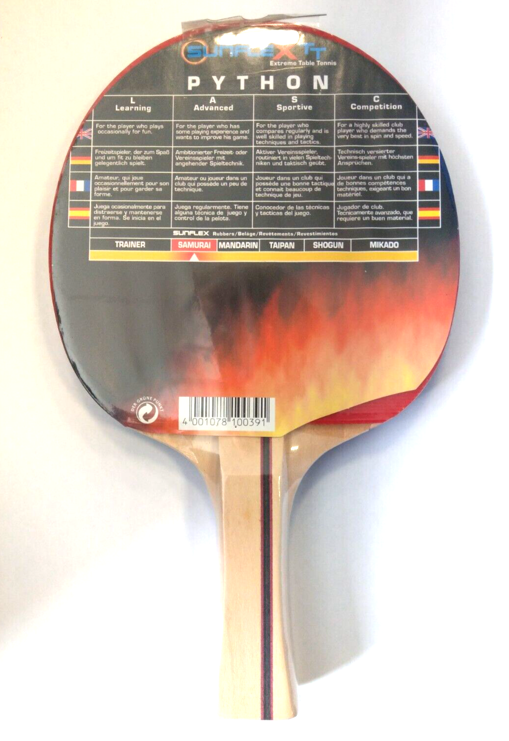 NEU/OVP • Sunflex® • Tischtennisschläger • Python • Samurai • ITTF ...