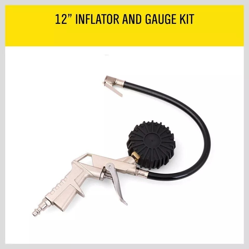 Tire Inflator Gauge 220 PSI Flexible Hose Pistol Style Air Chuck ...