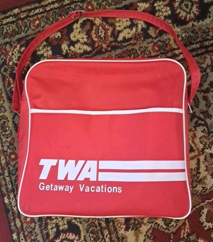 TWA Red Travel Carry-on Flight Bag w/ Strap, 1980's VINTAGE 12"x10 ...