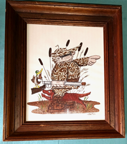 Framed ART CARR Illustration CARTOON DRAWING 1972 Wooden Frame & Glass ...