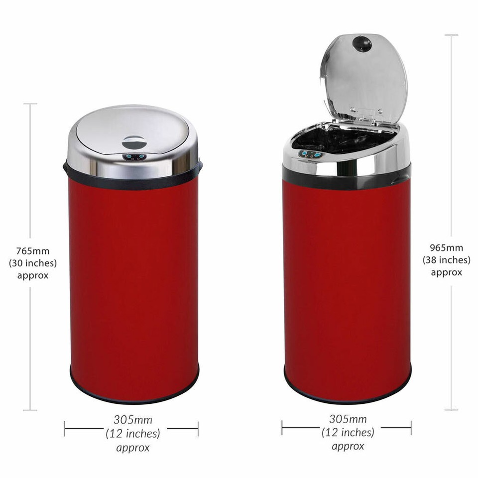 Inmotion 42L Red Stainless Steel Auto Sensor Kitchen Waste Dust Bin ...