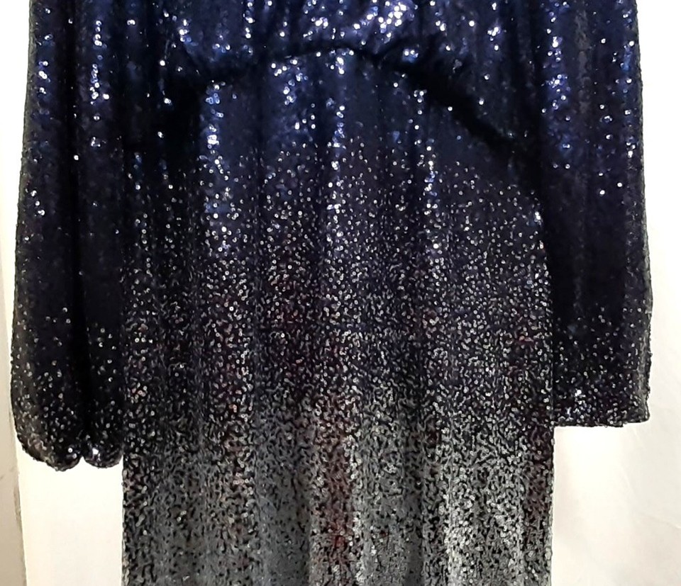 BNWT Ladies YUMI Navy Silver Polyester Sequin Covered Party Dress UK16 ...