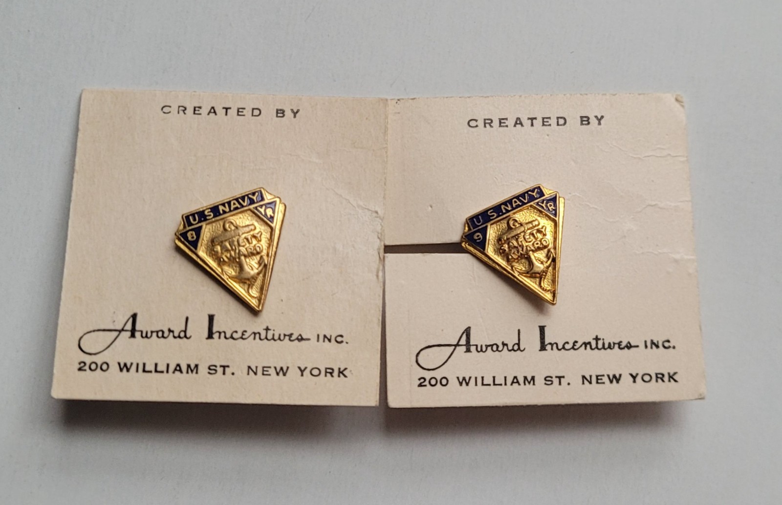 Lot of 2 Vintage U.S. US Navy 8 Year & 9 Year Safety Award Lapel Pin ...