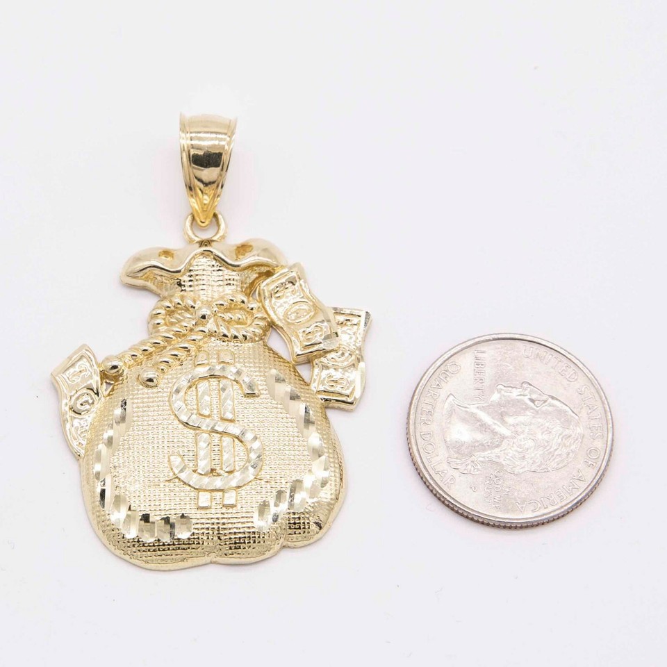 Diamond-Cut Money Bag Luck Pendant Real 10K Yellow Gold All Sizes | eBay