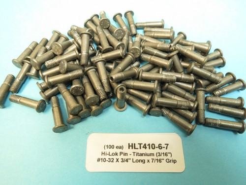 (100) Titanium #10-32 x 3/4" Long Hi-Lok Aerospace Oversize Pin Bolt ...