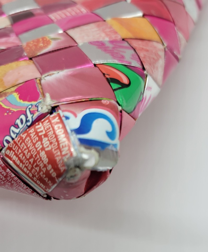 Nahui Ollin Hot Pink Candy Wrapper Clutch Purse Wristlet Zip Top Woven ...