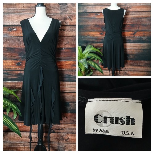 Crush Vintage 80s Dress Size 1X Black Ruched Sexy Stretch Ruffle Fringe ...