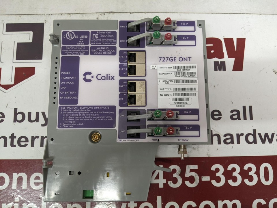 Calix 100-01721 727GE ONT Optical Network Terminal with 4 Eth Ports + 4 ...
