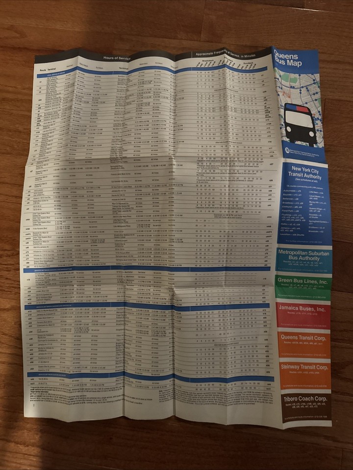 Vintage 1980 NYC QUEENS BUS MAP ~ MTA NEW YORK CITY TRANSIT AUTHORITY ...