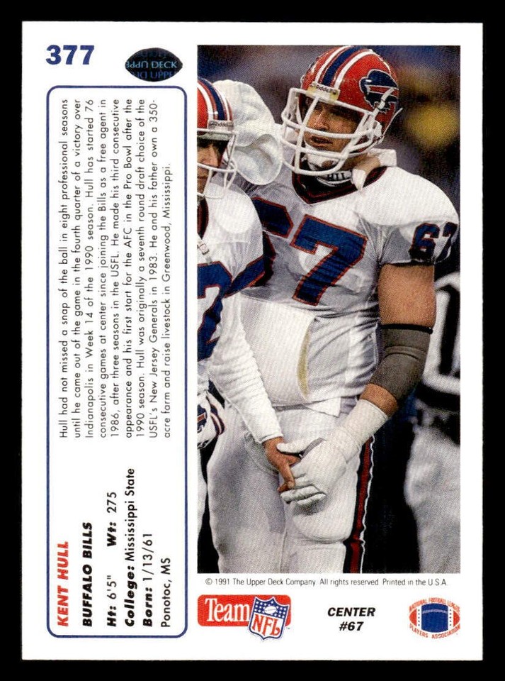 1991 Upper Deck Kent Hull #377 Buffalo Bills Football Card | eBay