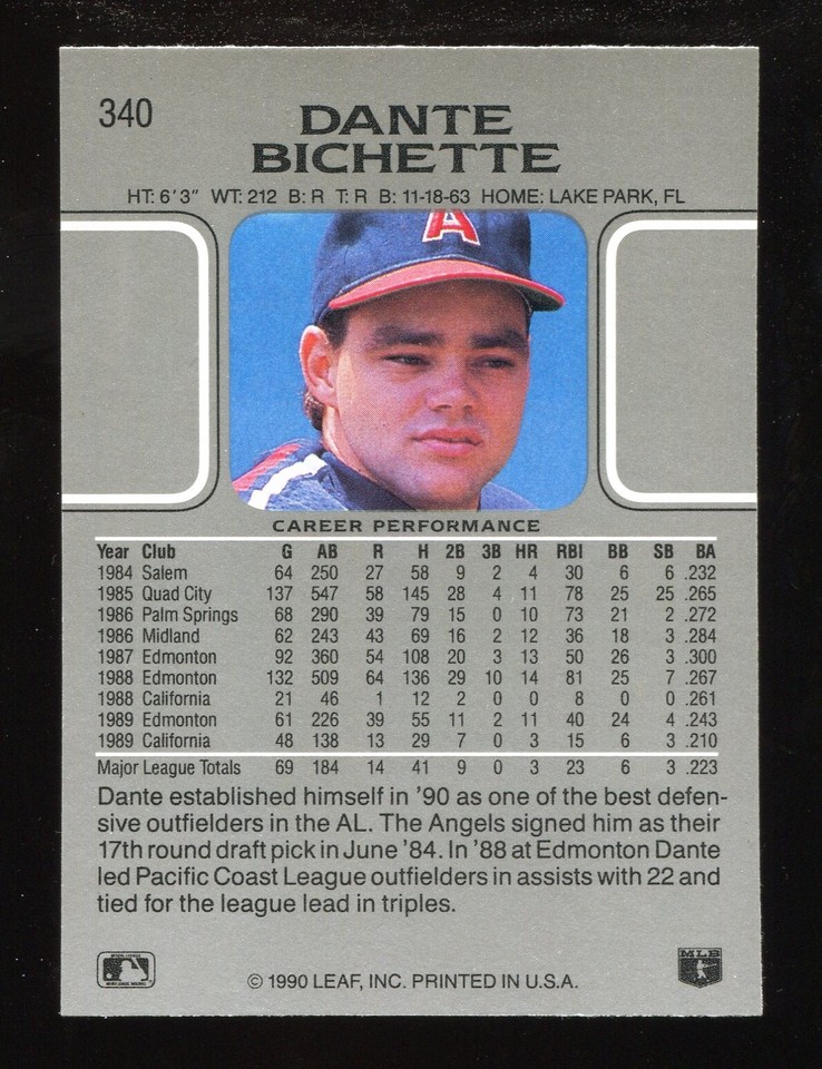 1990 Leaf Dante Bichette #340 California Angels | eBay