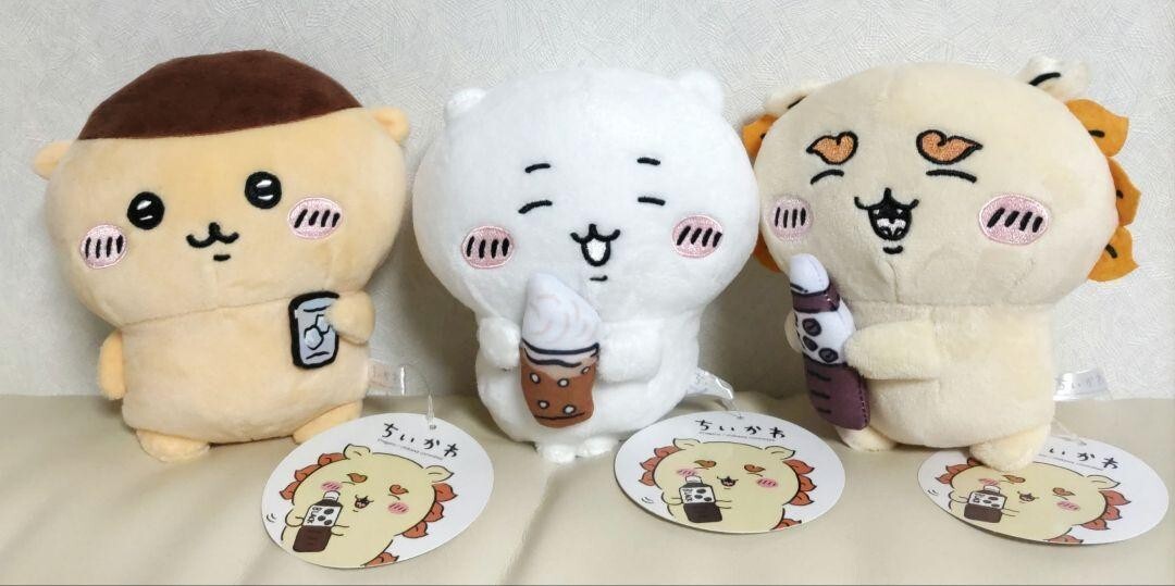 Chiikawa SET of 3 Plush Mascot Drinking Kurimanju Shi-sa Shisa Furyu ...