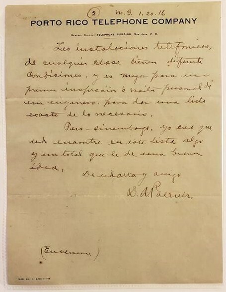 ANTIQUE 2 PAGE LETTER / PORTO RICO TELEPHONE COMPANY / PUERTO RICO 1916 ...