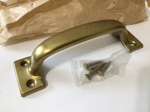 Vintage Stanley 8" Door Handle Pull Bright Brass Finish on Metal Nos ...