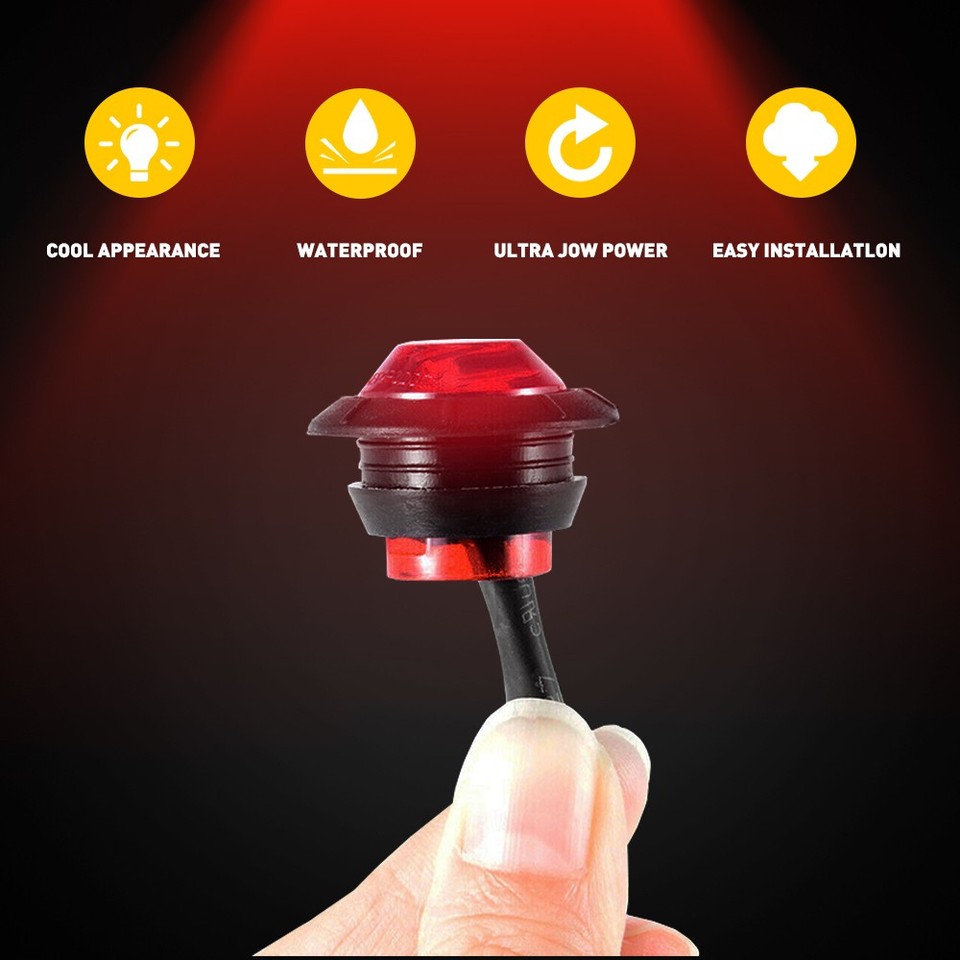 10pcs 12V Round Red LED Side Marker Lights Tail Warning for Truck ...