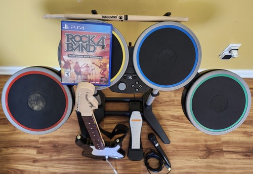 Rock Band 4 PS4 PS5 WIRELESS BUNDLE Guitar + Drum + Game + Mic WORKS ...