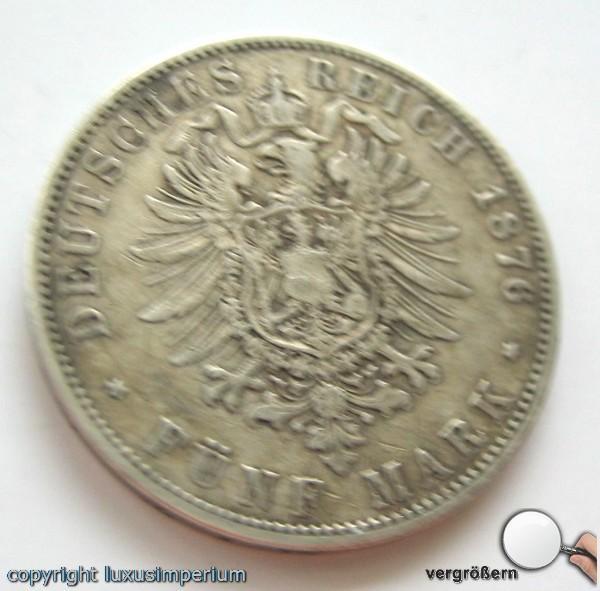 **~Münze Fünf Mark 1876 Deutsches Reich Freie Hansestadt Hamburg Jäger ...