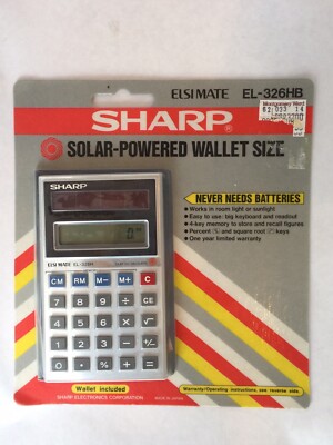Vintage Sharp EL-326HS Calculator Solar Powered In Original Box Wallet ...