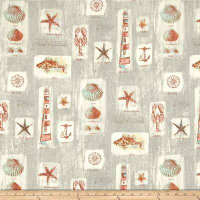 Waverly GREY/ORANGE by the Nautical lighthouse fabric by the yard stock ...
