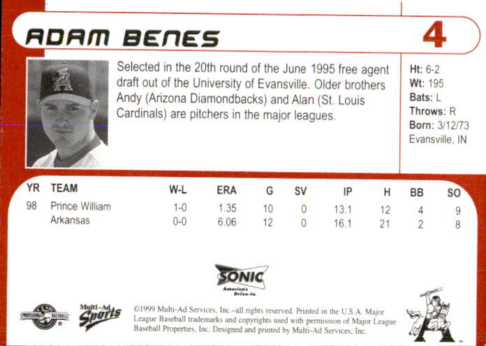 1999 Arkansas Travelers Multi-Ad #4 Adam Benes Evansville Indiana ...