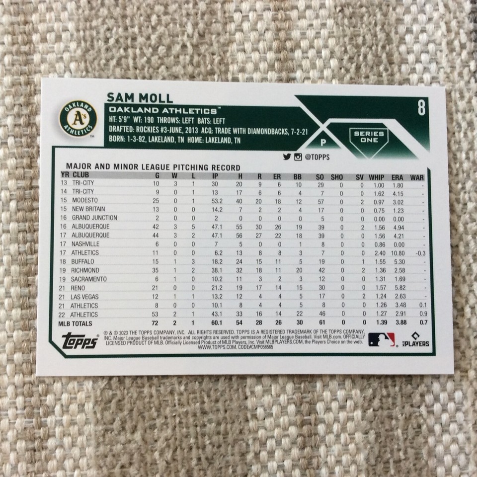 2023 Topps Gold Foil #8 Sam Moll Oakland Athletics | eBay