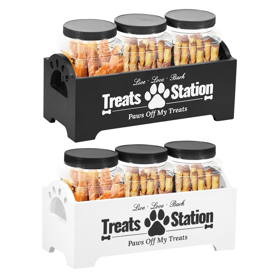 Dog Treat Container Wood Dog Food Storage Box for Cat Dogs with Paw ...