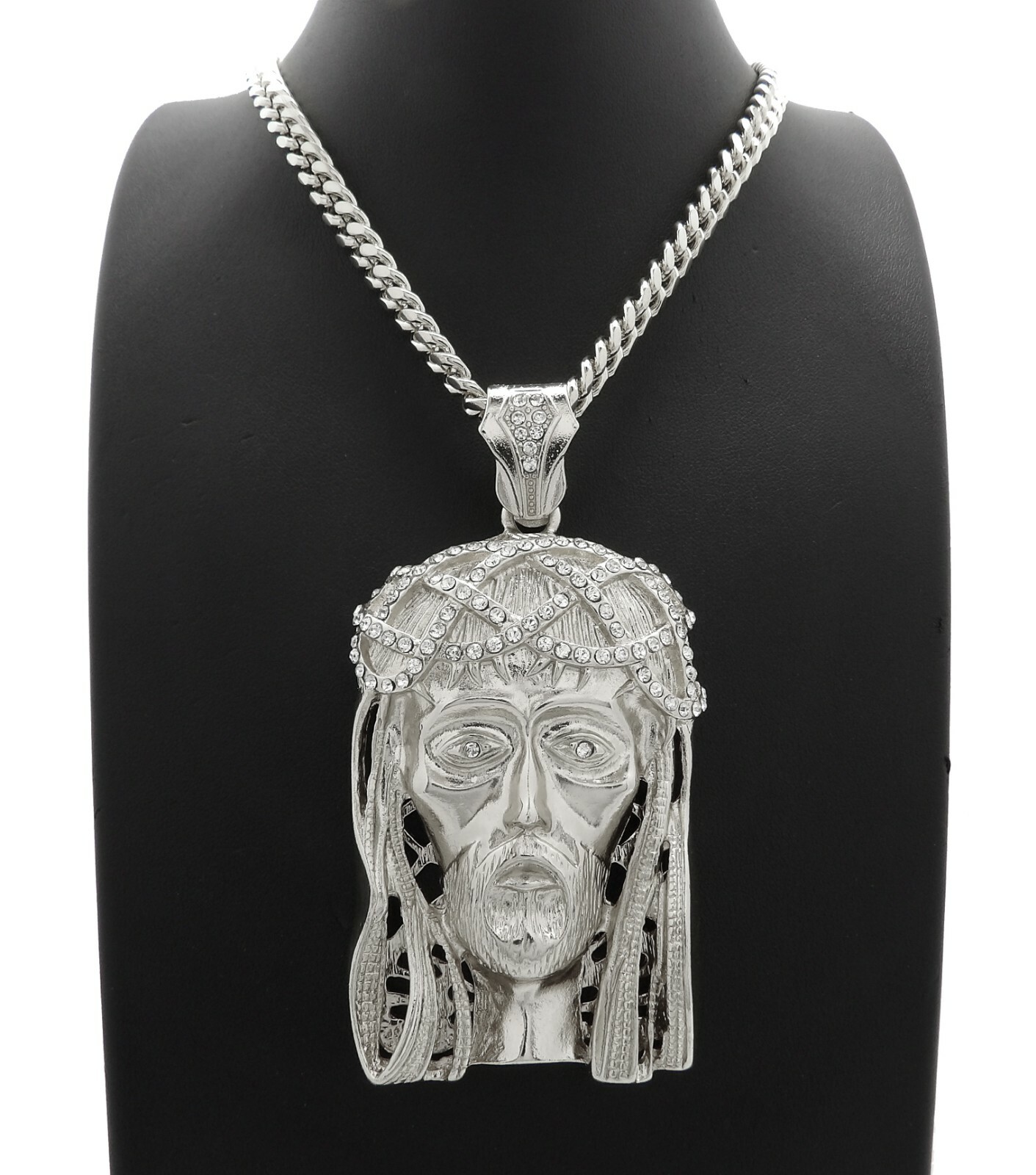 New Jay-Z Jesus Face Pendant With 36" Miami Cuban Chain 14K Rhodium ...