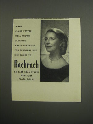 1955 Bachrach Photography Ad - When Clare Potter, well-known designer ...