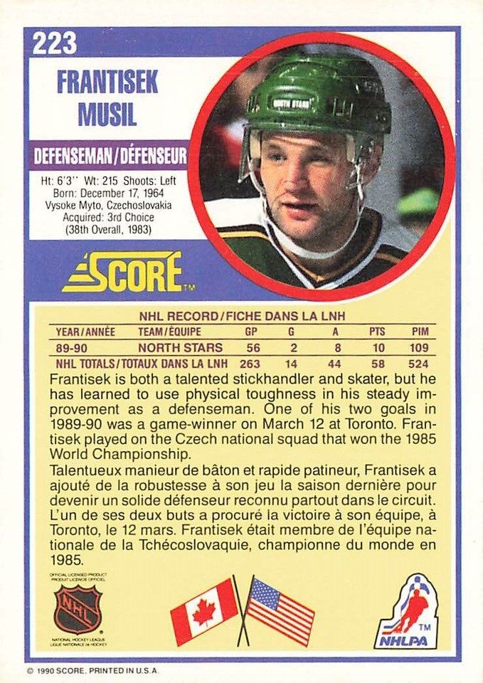 1990 Score American #223 Frank Musil Minnesota North Stars | eBay