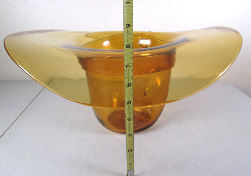 Vintage Amber Blenko Glass Cowboy Hat Vase/Sculpture With Stetson Hats ...