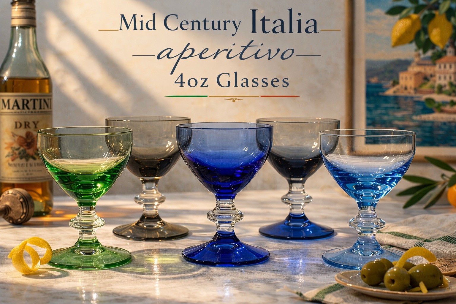 Mid-Century Italia Small Aperitivo Glasses 4oz Set of 5 Vintage Colored ...