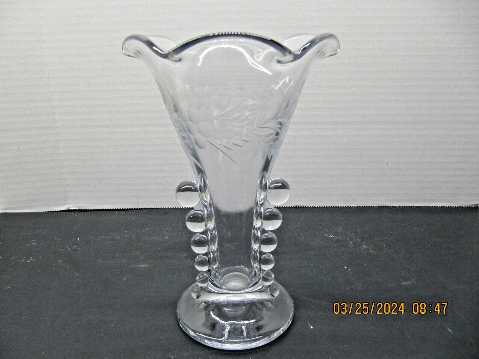 Imperial Fan Vase Candlewick Clear Glass With Beaded Handles 8" | eBay