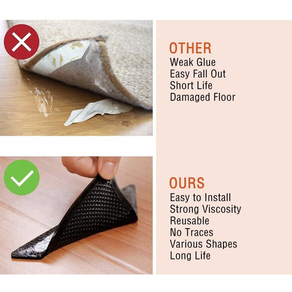 4 Pcs Carpet Anti-skid Stickers Carpets Reusable Carpet Gripper Stopper ...