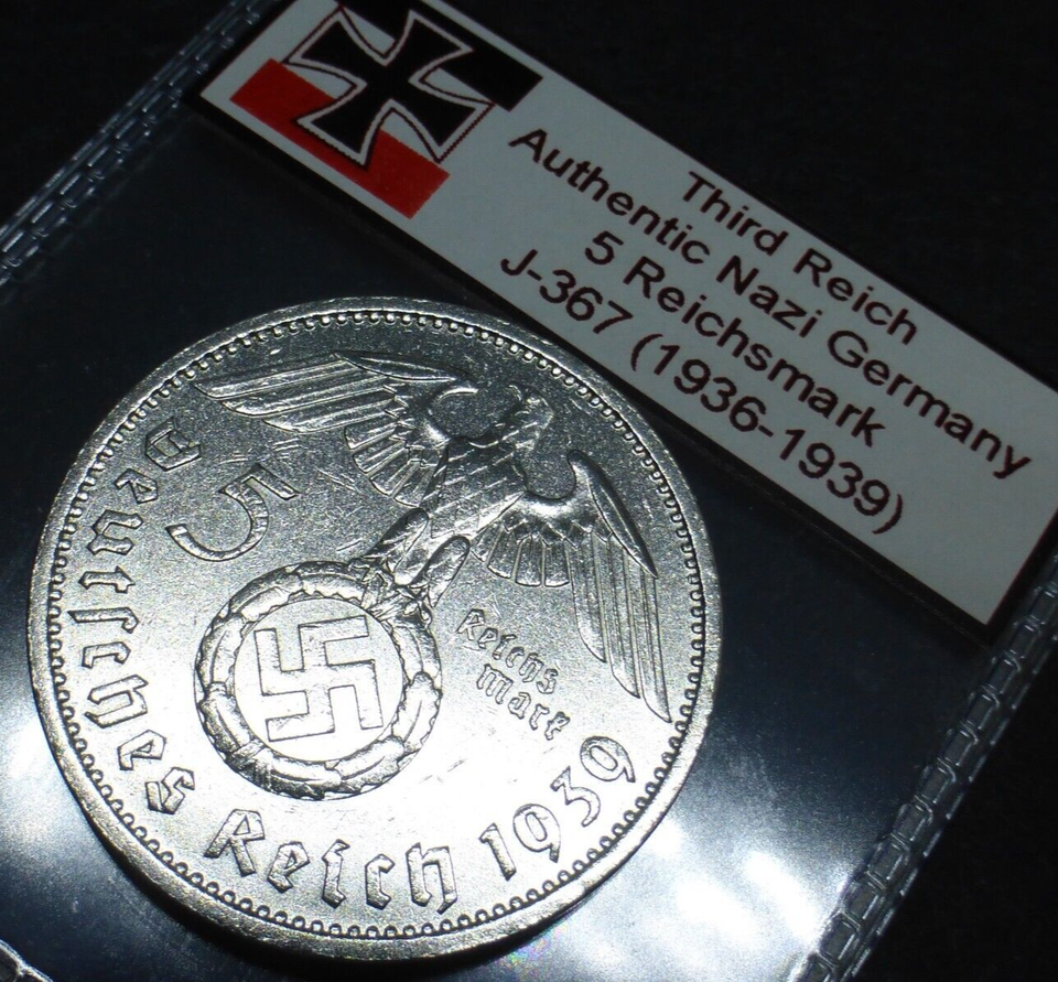 Nazi Swastika Coin: Beautiful Silver 5 Reichsmark Hindenburg Third ...