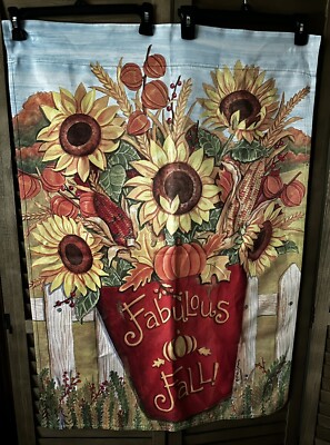Large 28x40 Fall Autumn Garden Flag Fabulous Fall Sunflowers Pumpkins ...