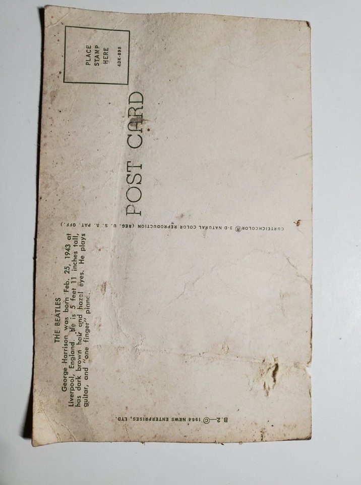 George Harrison Beatles Vintage 1964 Postcard 3.5" x 5.5" | eBay
