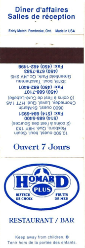 Homard Plus Choice Steaks, Seafoods, Restaurant/Bar Vintage Matchbook ...