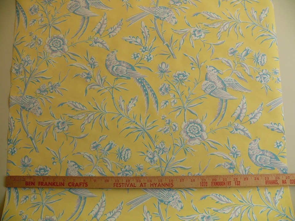 10 SINGLE ROLL SCALAMANDRE "AVIARY" BIRD CHINO TOILE WALLPAPER YELLOW ...