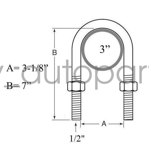 New trailer U bolt kit Fits 5200-7000lbs 3" Round Axle 7" long 1/2" dia ...