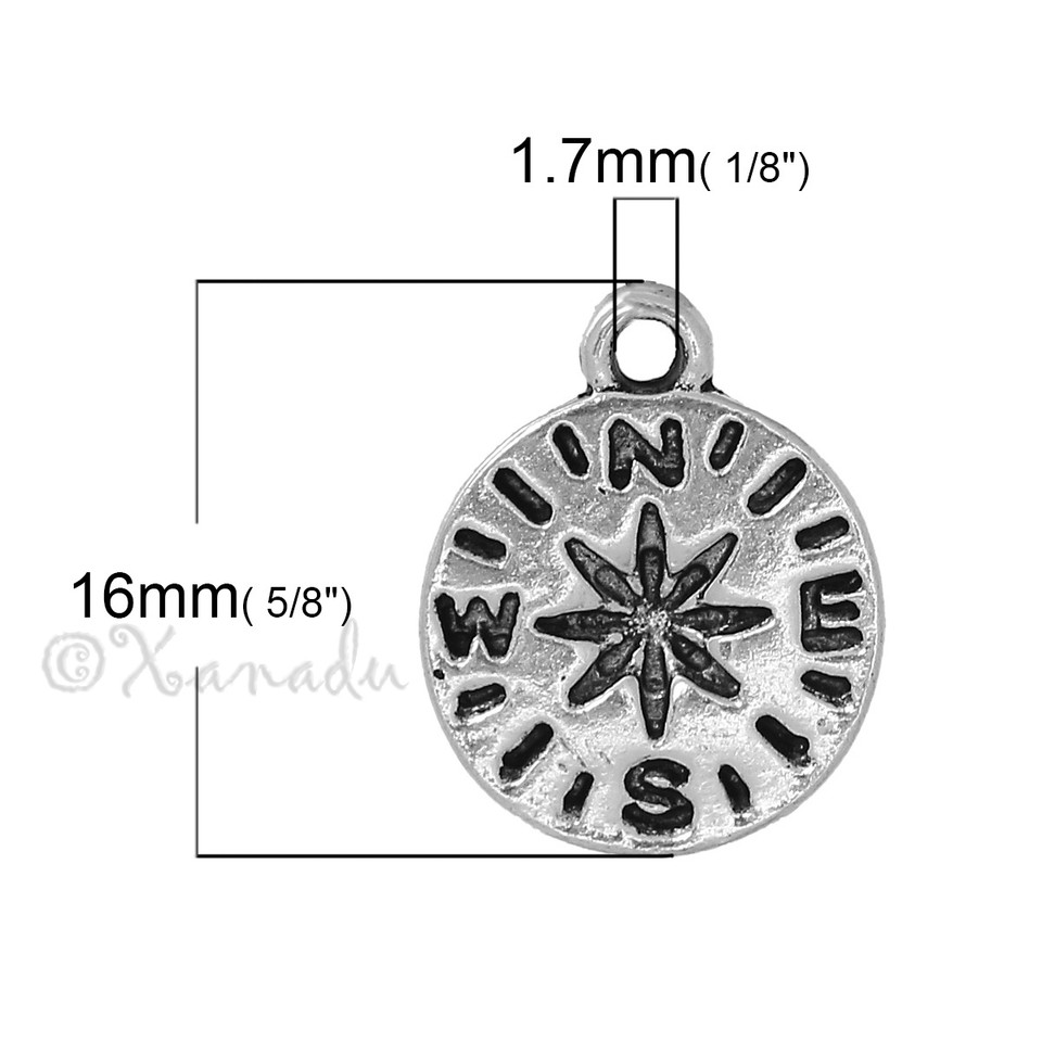 Compass Charm Wholesale Antiqued Silver Plated Pendants C0324 - 10, 20 ...
