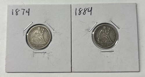 Pair of 1874 & 1884 Seated Liberty Dime 5 Cent Silver Coins | eBay