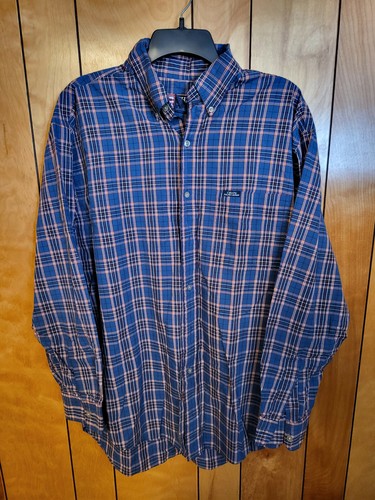 CHAPS Mens Shirt LARGE Long Sleeve Button up DARK BLUE Plaid Mens ...