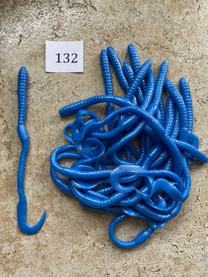 Item#132 24ct 6" Blue Curly tail Worms, soft plastics, bait, fishing ...
