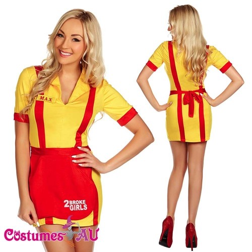 2 Broke Girls Waitress Fancy Dress Costume Name Tags Apron Dress Full ...