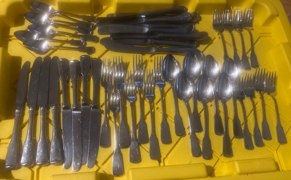 50 Pc Oneida American Colonial Cube Mark Stainless Flatware 8 Place ...