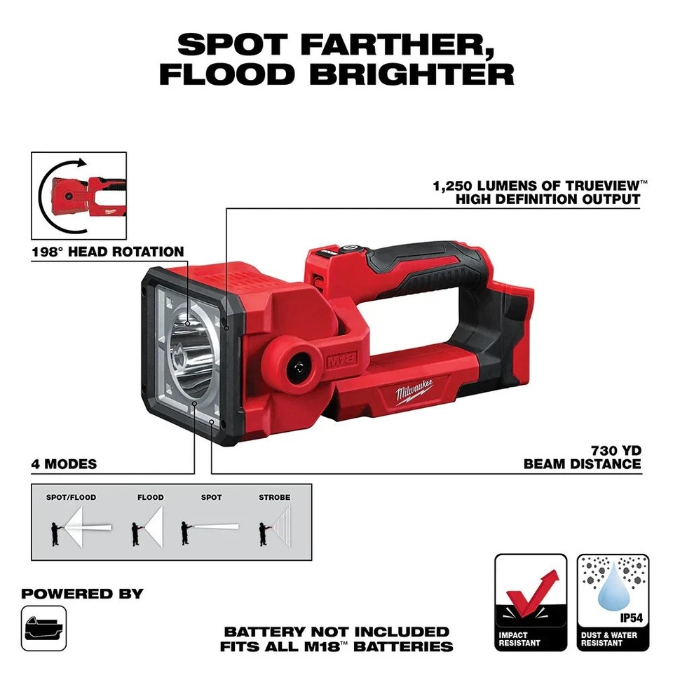 Milwaukee 2354-20 M18 18V LED Cordless Portable Compact Search Light ...