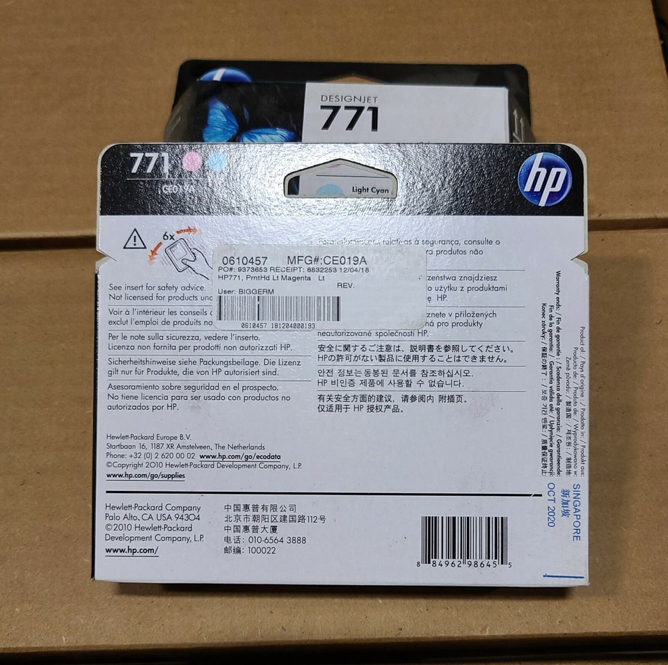 NEW HP DesignJet 771 Light Magenta, Light Cyan Ink Head / One Box Only ...