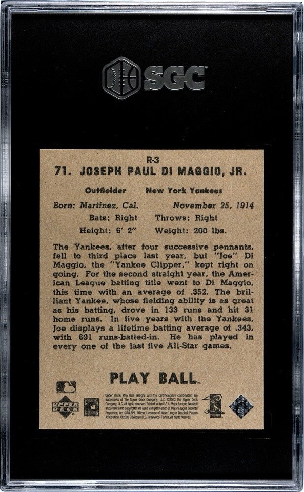 Joltin Joe DiMaggio The Yankee Clipper SGC 9.5 03 Upper Deck 41 Style ...