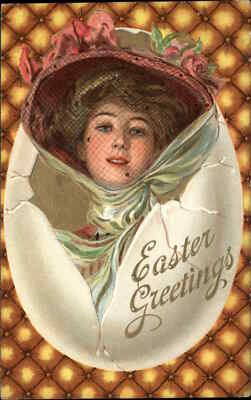 Easter Beautiful Woman Big Hat in Egg Shell Border YELLOW c1910 ...